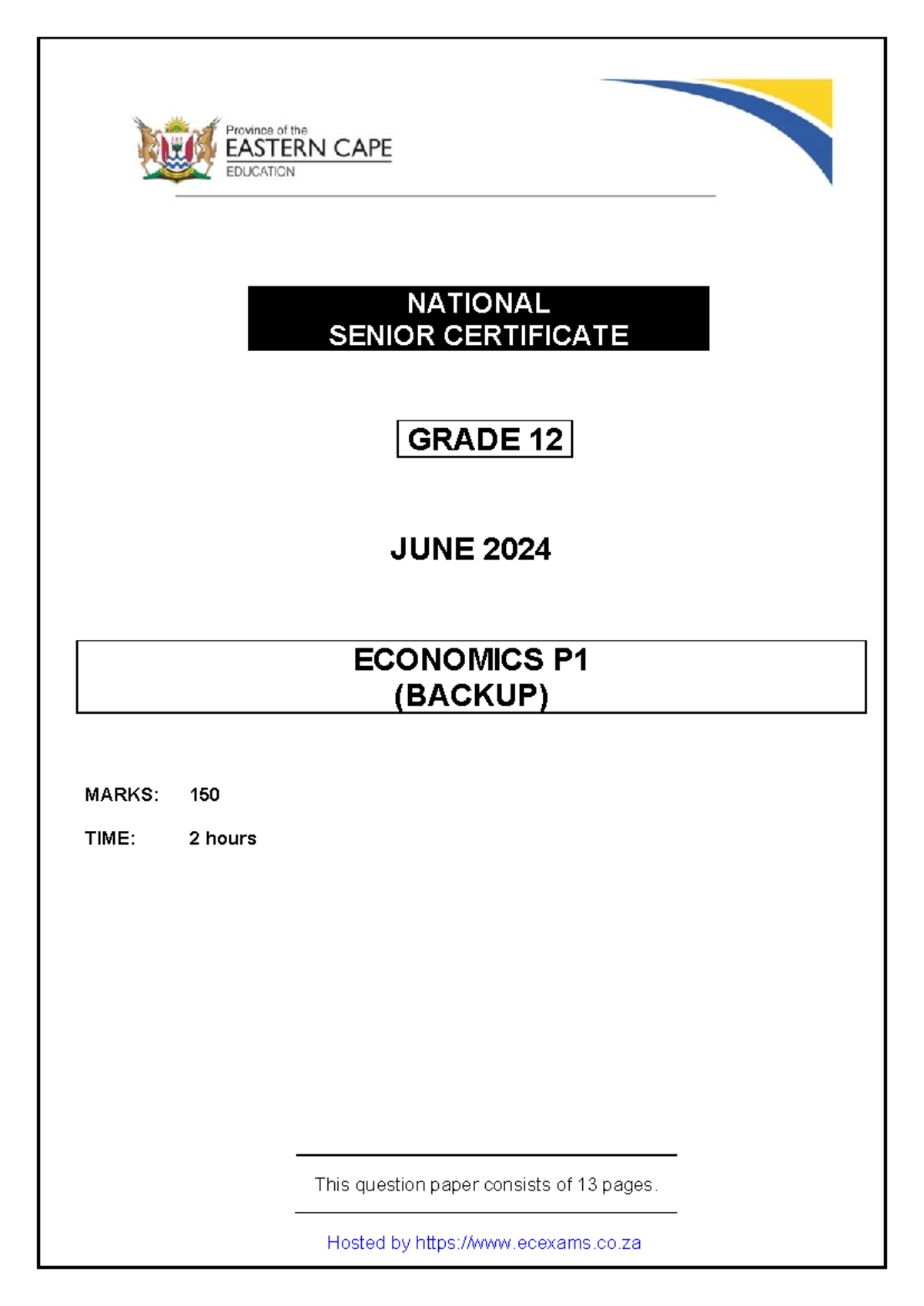 Economics P1 Grade 12 June 2024 Question Paper (Backup) - Studocu