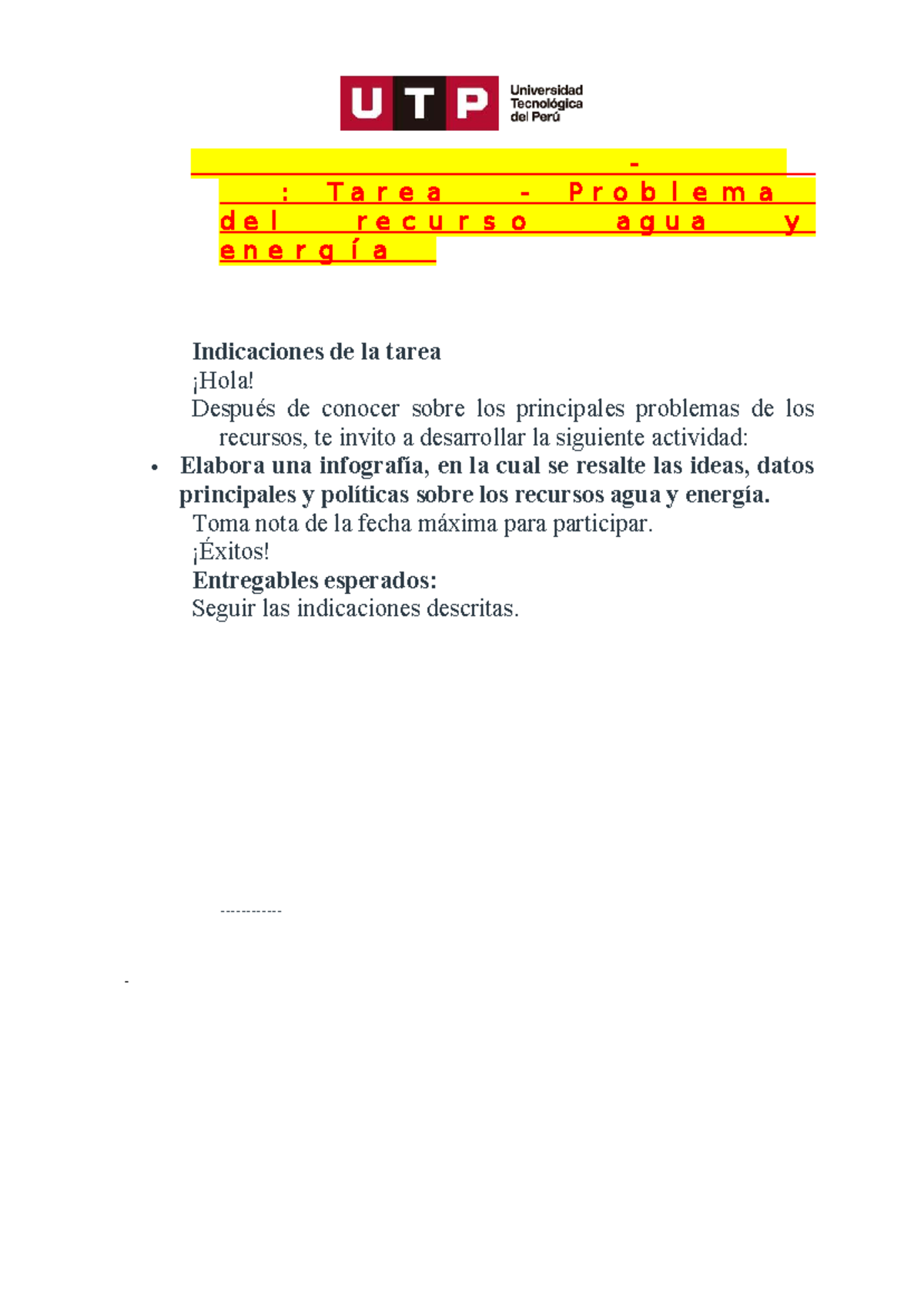 Semana 04 - Tema 01: Tarea sobre Problemas de Agua y Energía - Studocu