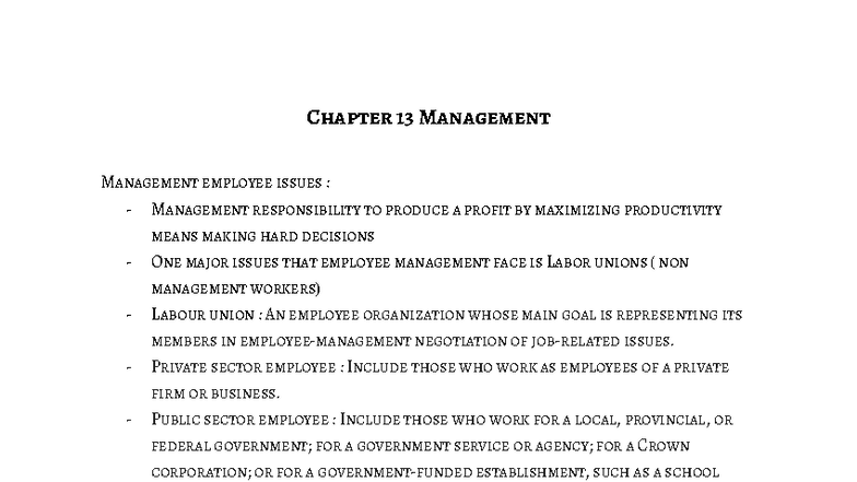 Chapter 13 Mangement - notes - Chapter 13 Management Management ...