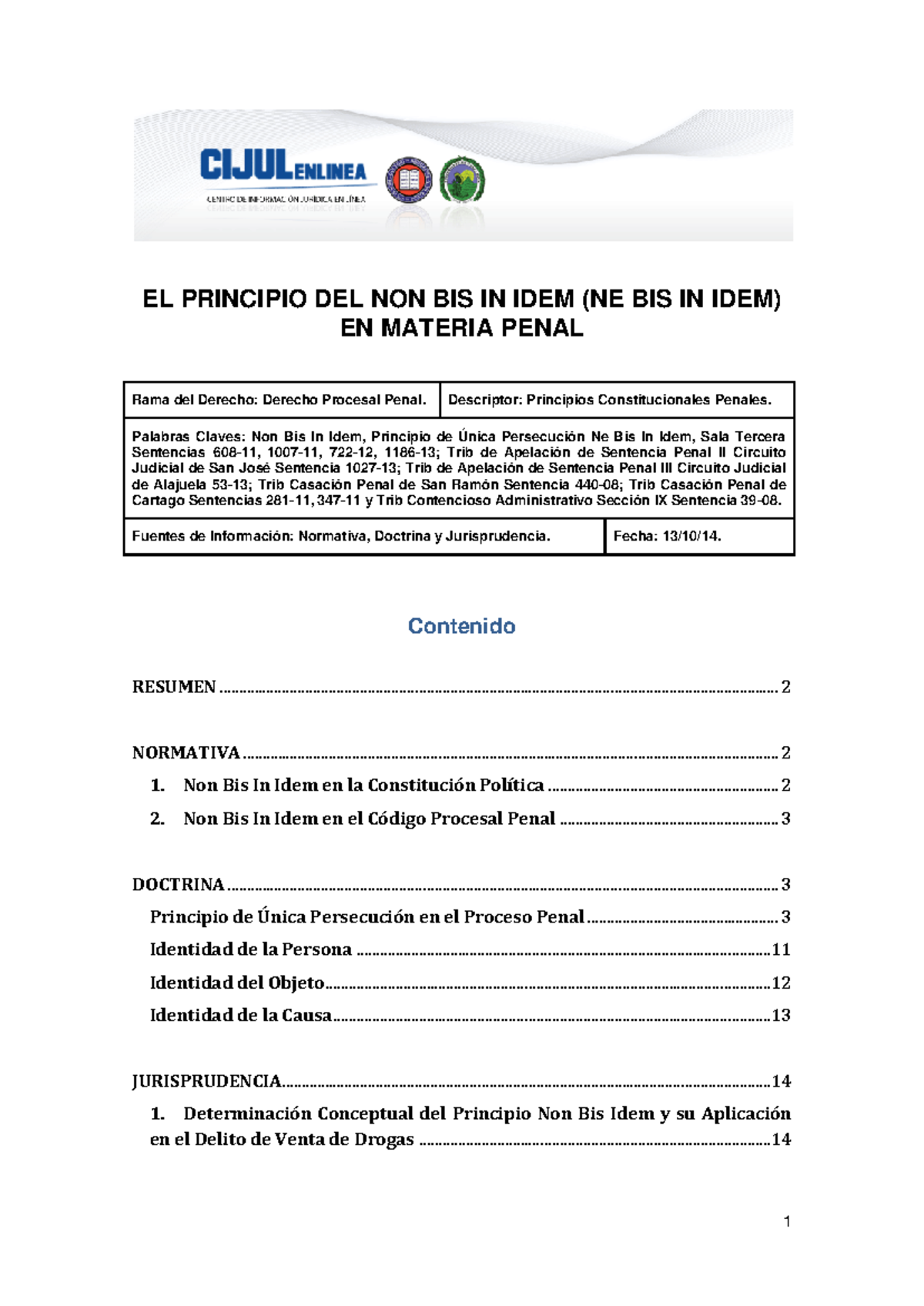 El Principio del Non Bis In Idem en Materia Penal: Análisis y ...