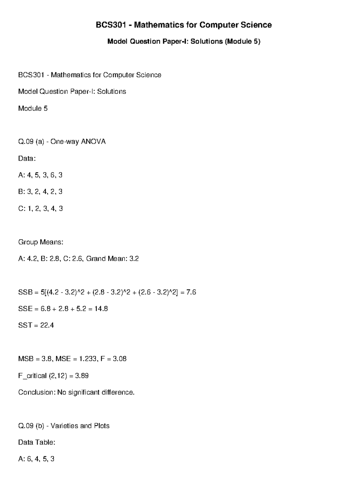 BCS301 Mathematics for Computer Science Module 5 Solutions Overview ...