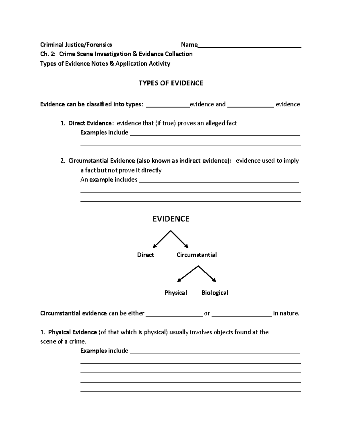 Evidence worksheet - Criminal Justice/Forensics Name ...
