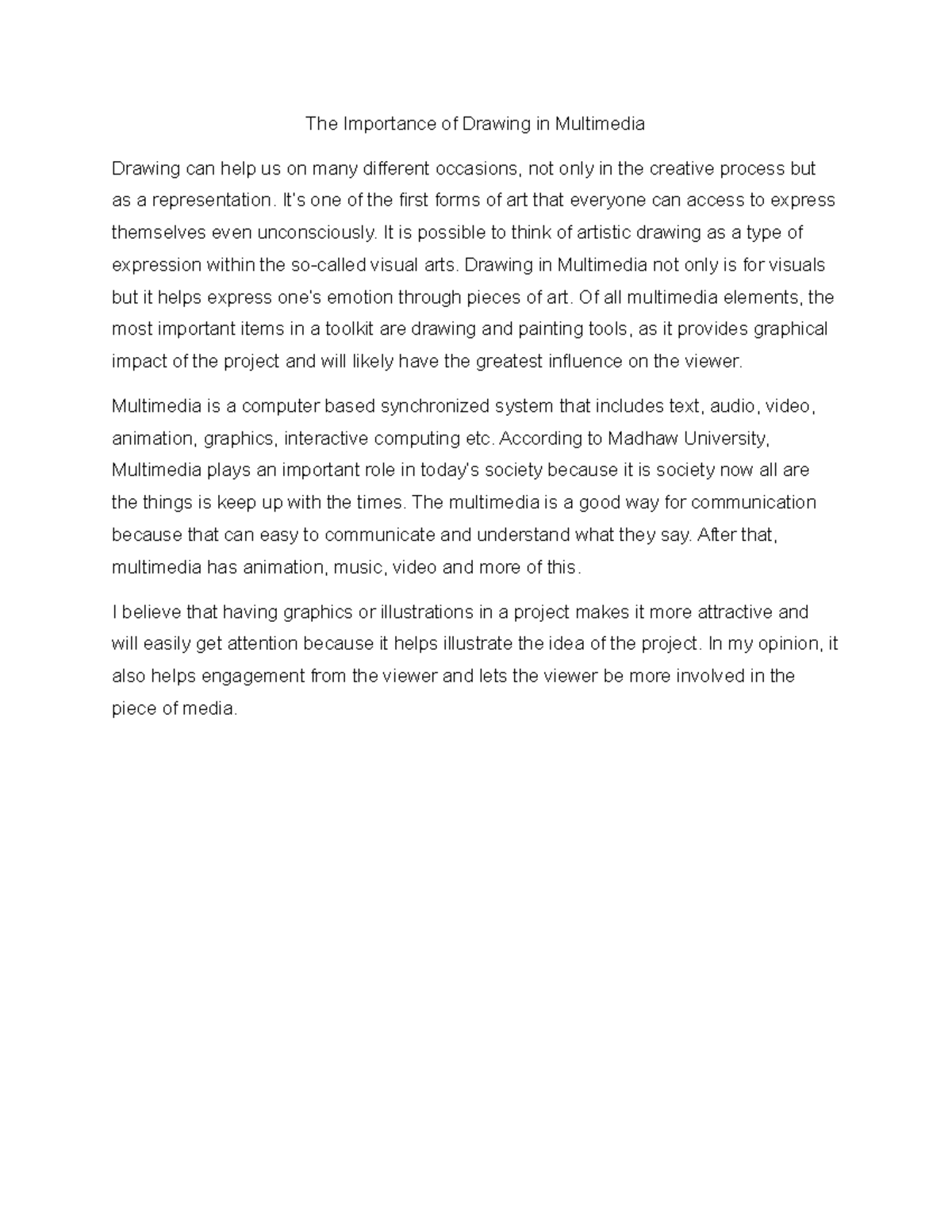The Role of Drawing in Multimedia Art Creation and Expression - Studocu