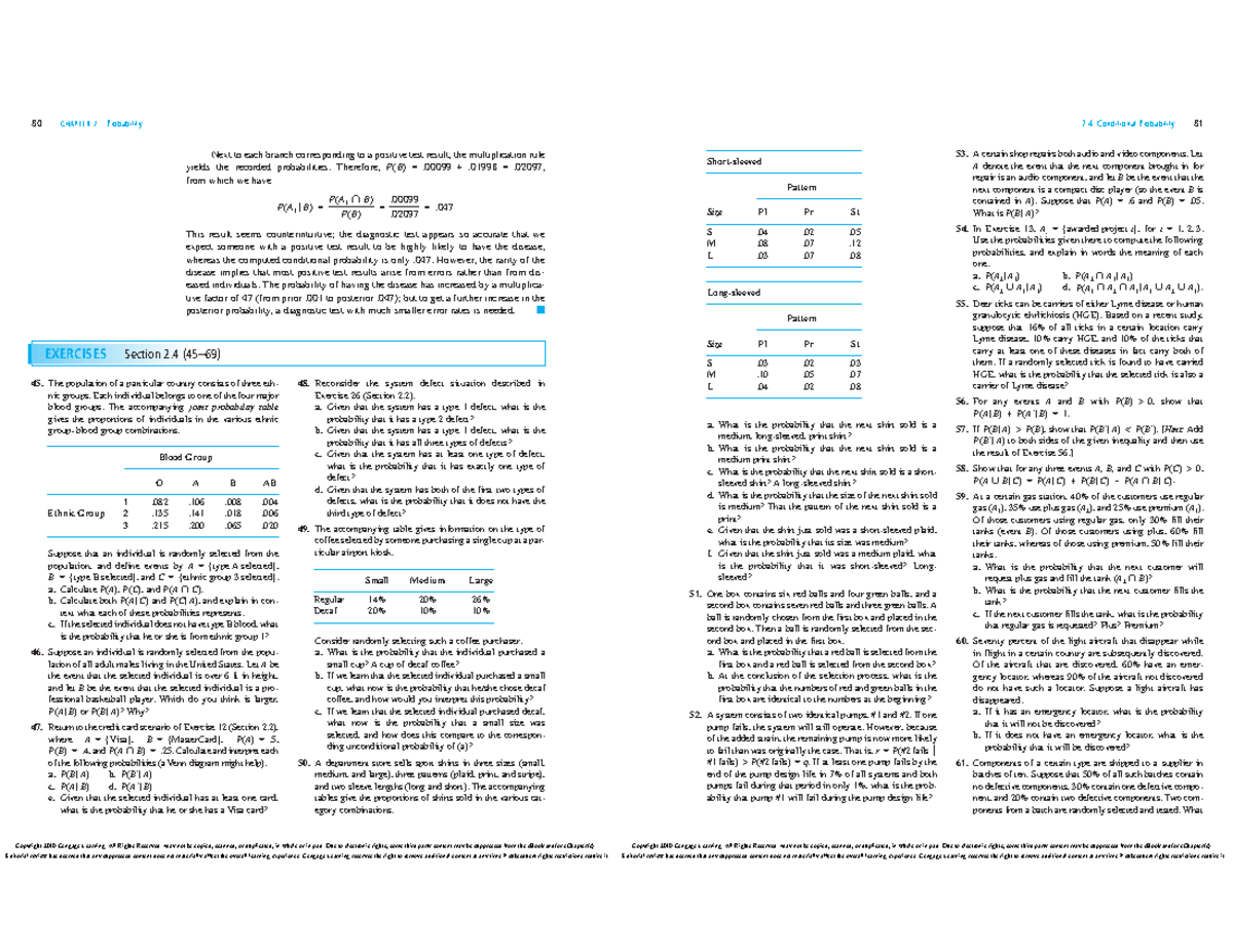 Probabilities in Chapter 2: Understanding Bayes' Law Applications - Studocu