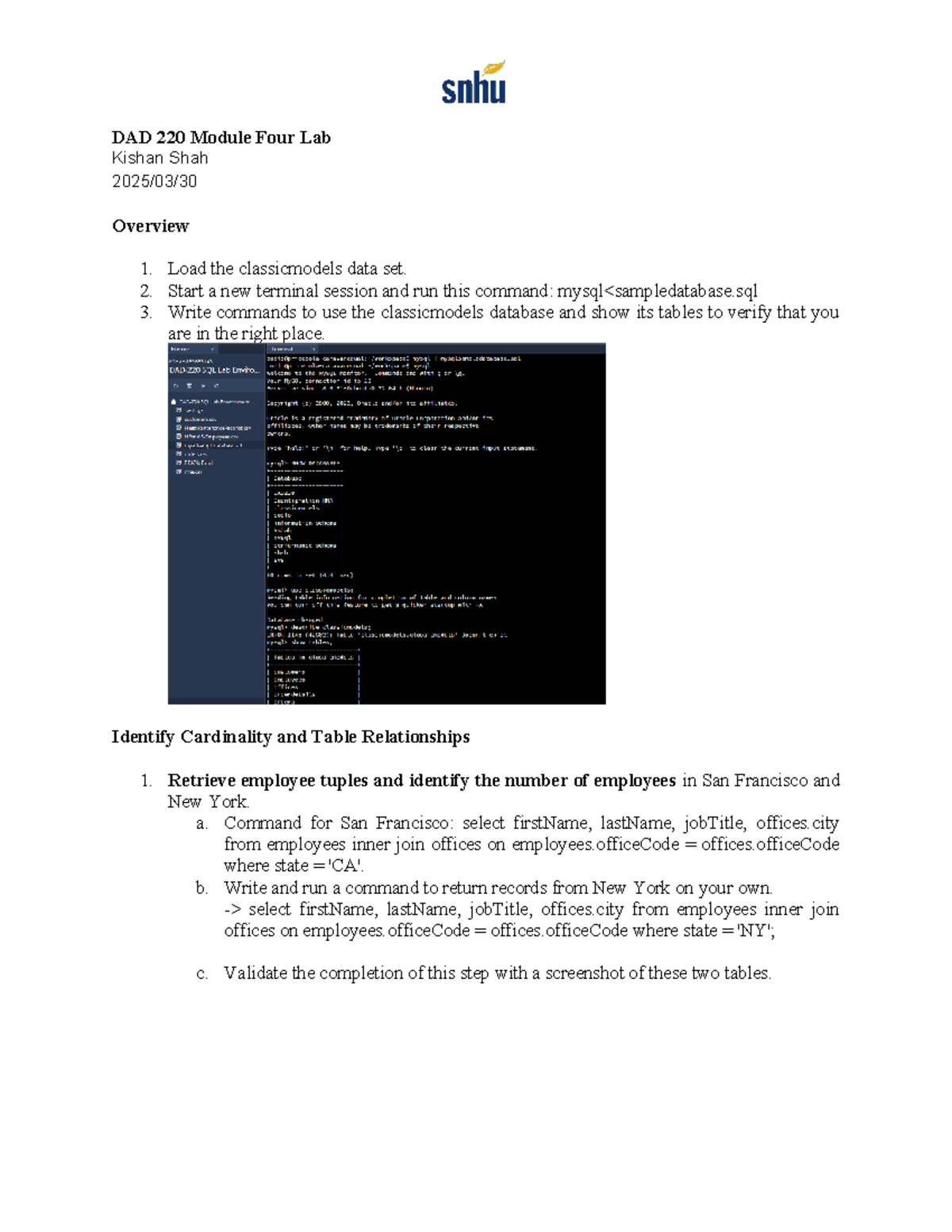 DAD 220 Module Four Lab: Exploring Cardinality & Table Relationships - Studocu