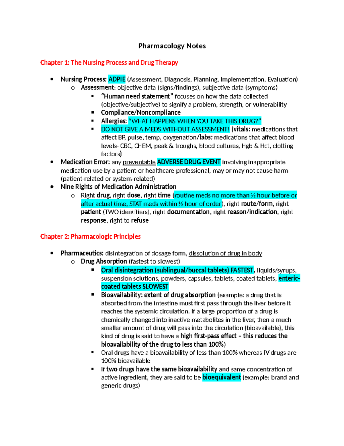 Pharmacology Notes: Key Concepts in Drug Therapy and Principles - Studocu