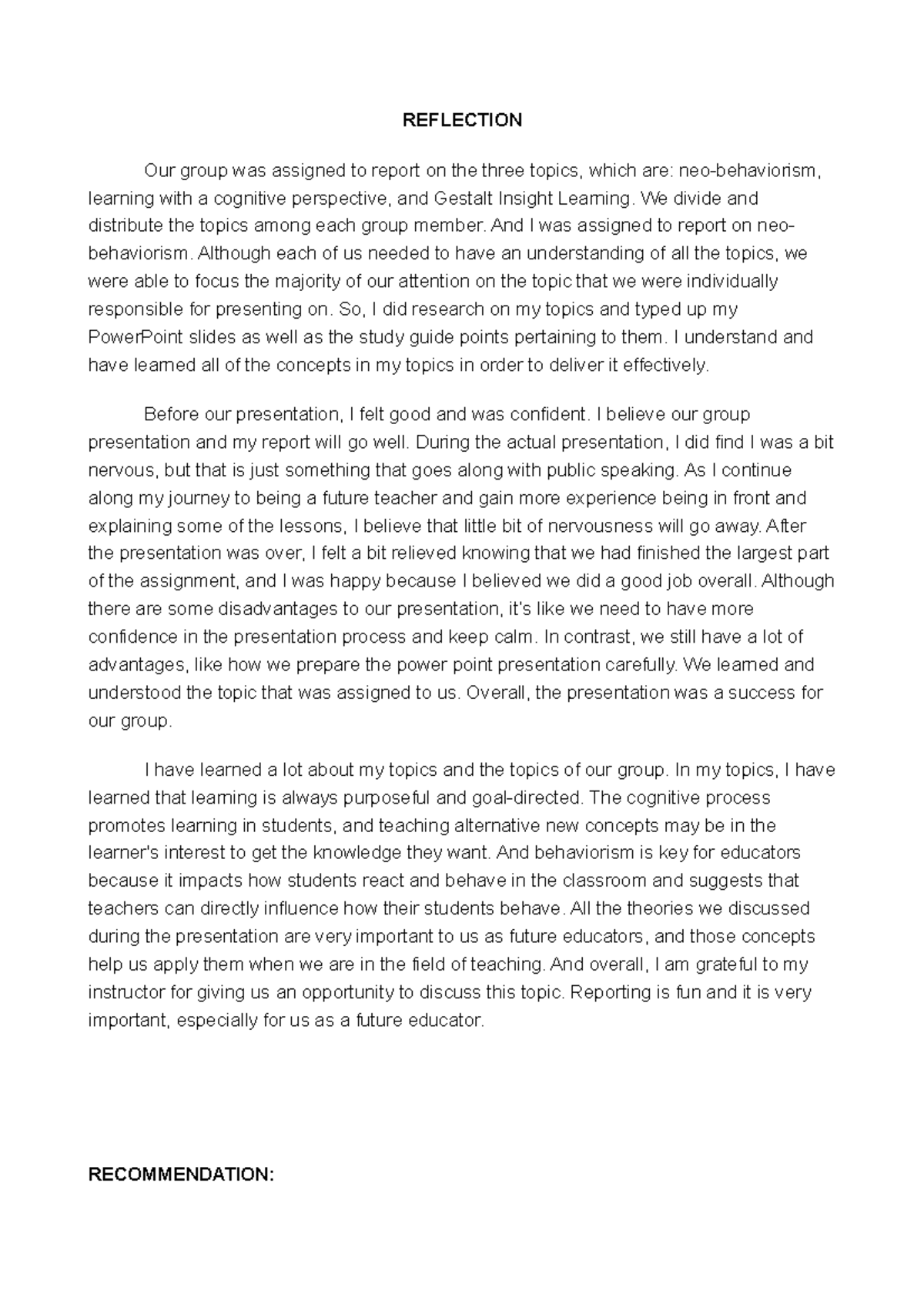 Reflection - Hope this file help you. - REFLECTION Our group was ...