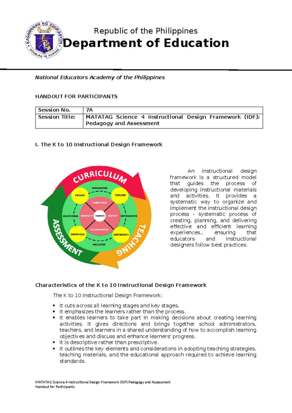 MATATAG Science 4 Session 7A Handout: Instructional Design Framework ...
