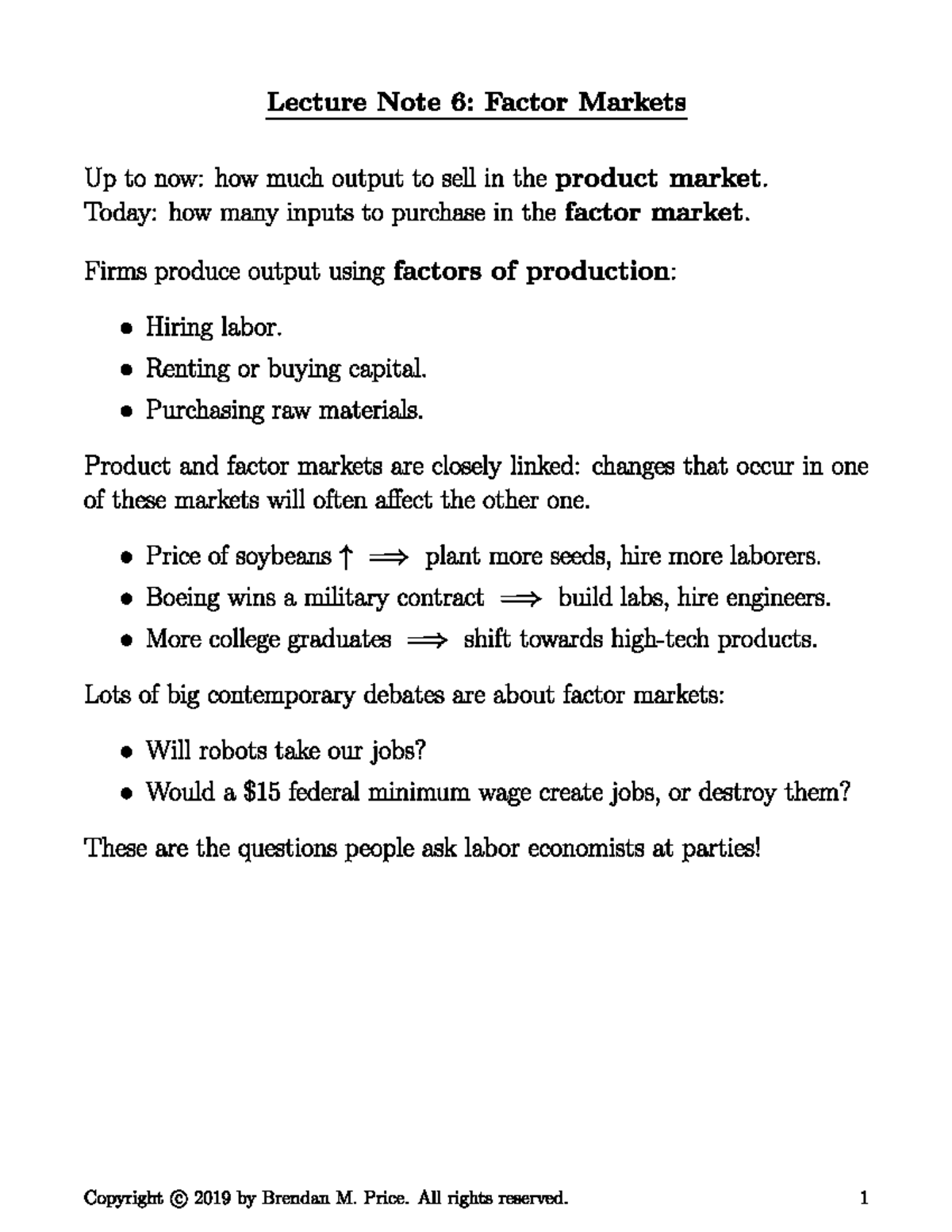 Lecture Note 6: Factor Markets - Understanding Input Purchases and ...