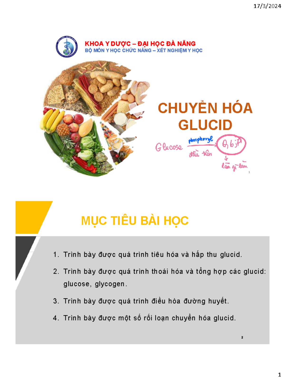 Chuyển Hóa Glucid - KHOA Y DƯỢC ĐH ĐÀ NẴNG - Bài Giảng 2.1 - Studocu
