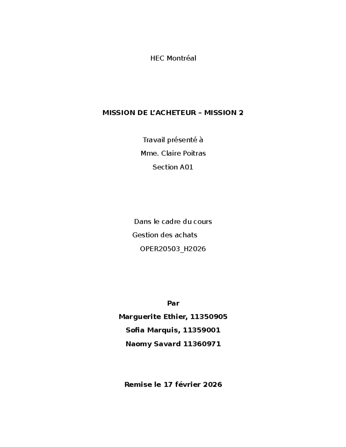 Gestion des Achats - Mission 2 (OPER20503_H2026) - Studocu