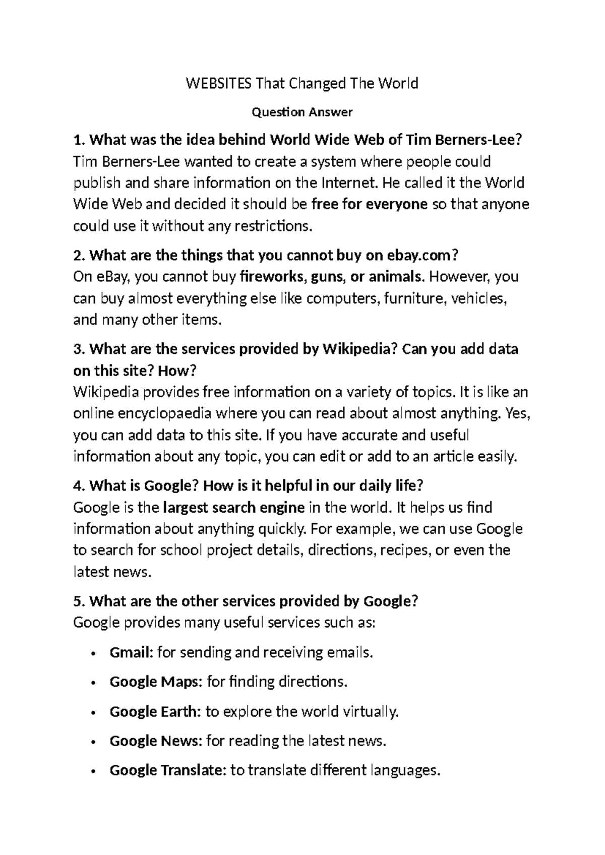 Websites That Changed The World Question Answer - WEBSITES That Changed ...