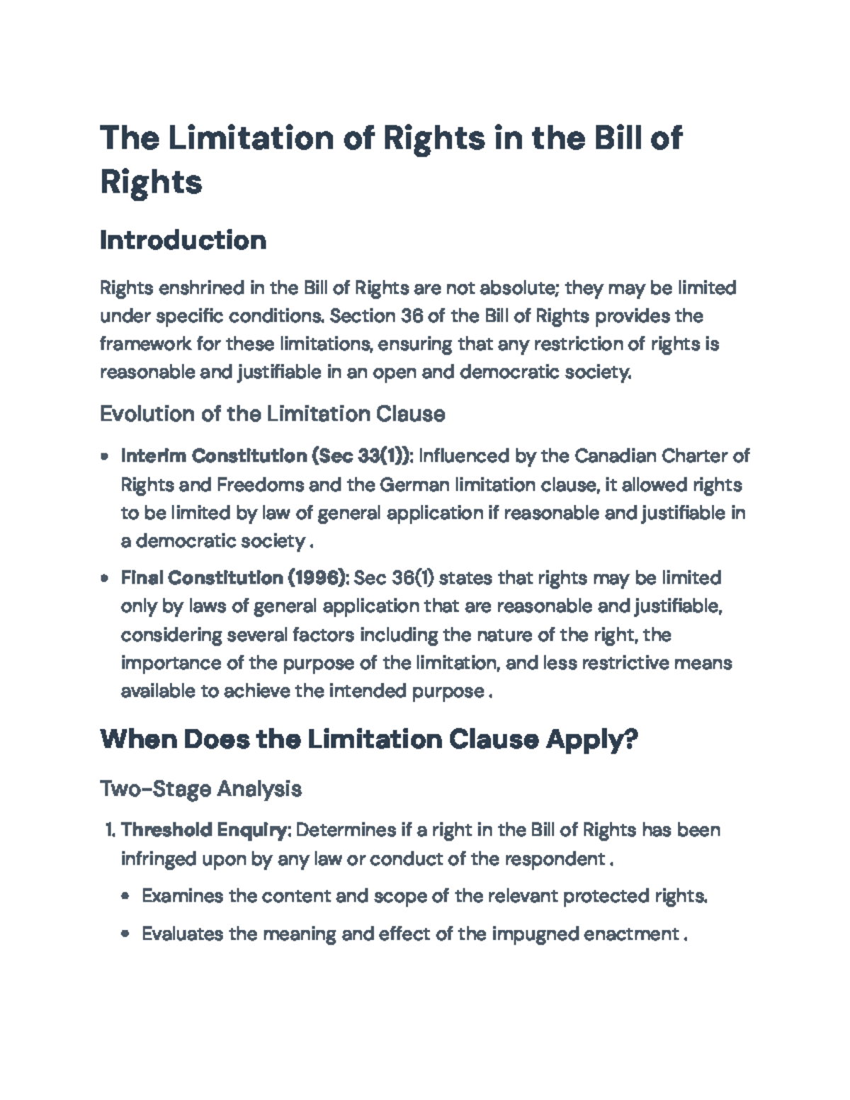 Limitation of Rights in the Bill of Rights: A Proportionality Analysis ...