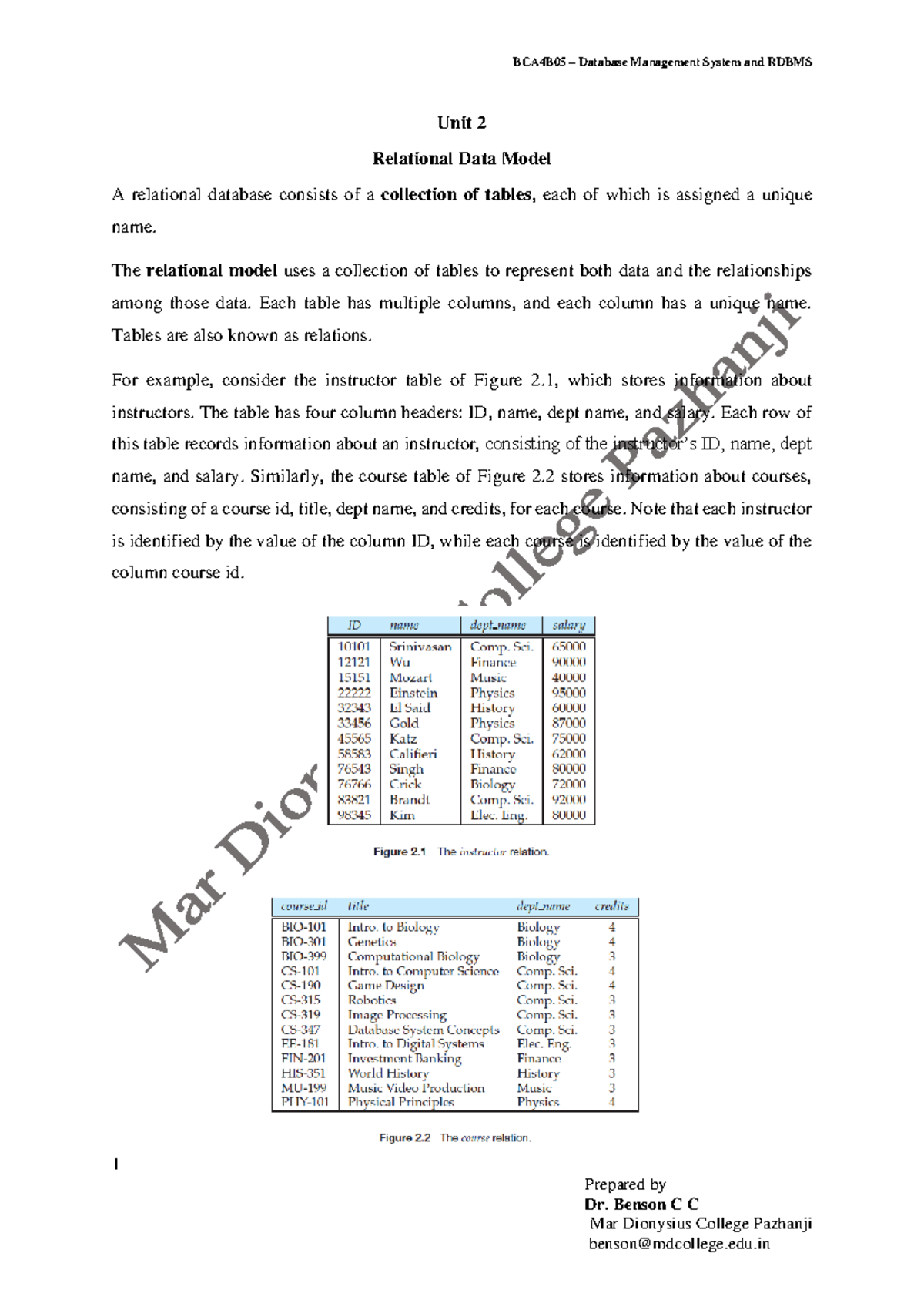 DBMS Module 2: Overview of Relational Data Model & E-R Model - Studocu