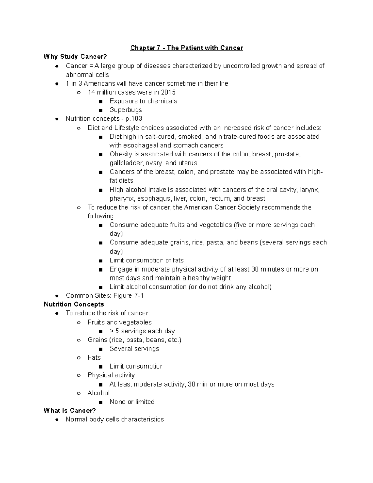 Nursing Concepts IIA - Chapter 7 Notes: Understanding Cancer Care - Studocu
