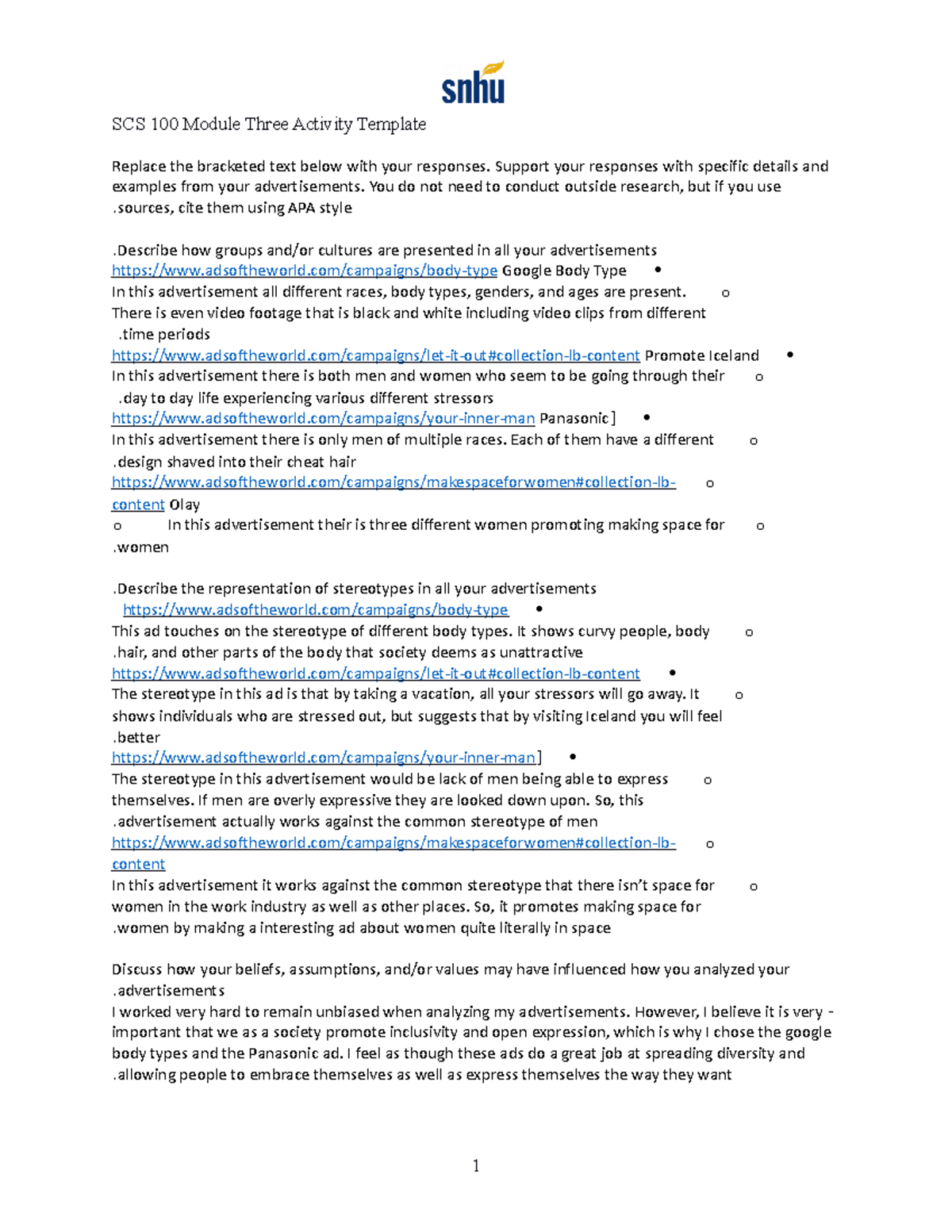 SCS 100 Module Three Activity Template - SCS 100 Module Three Activity ...