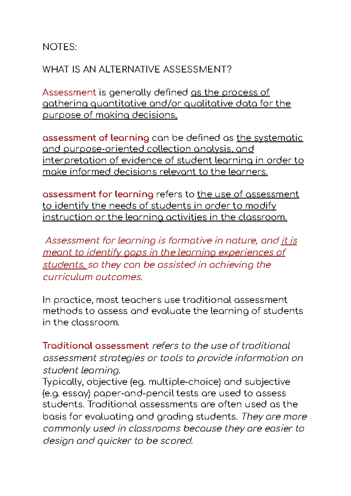 Models of Alternative Assessment - Assessment in Learning - Three ...