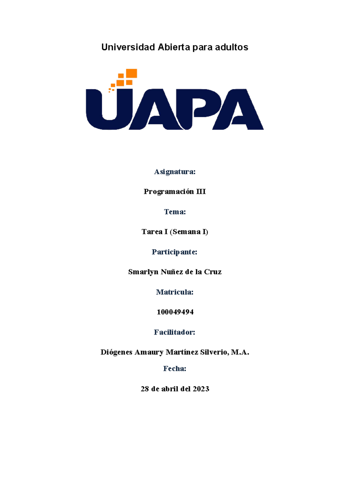 Tarea I: Lenguaje de Programación Orientada a Objetos - Programación - Studocu