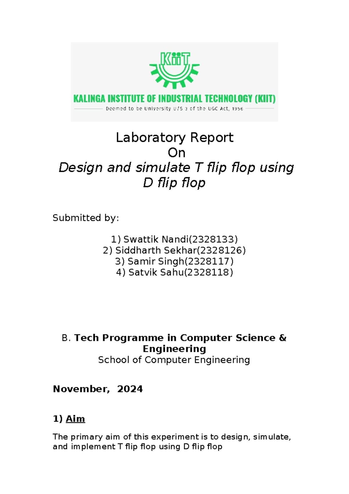Design and Simulation of T Flip Flop Using D Flip Flop Lab Report - Studocu