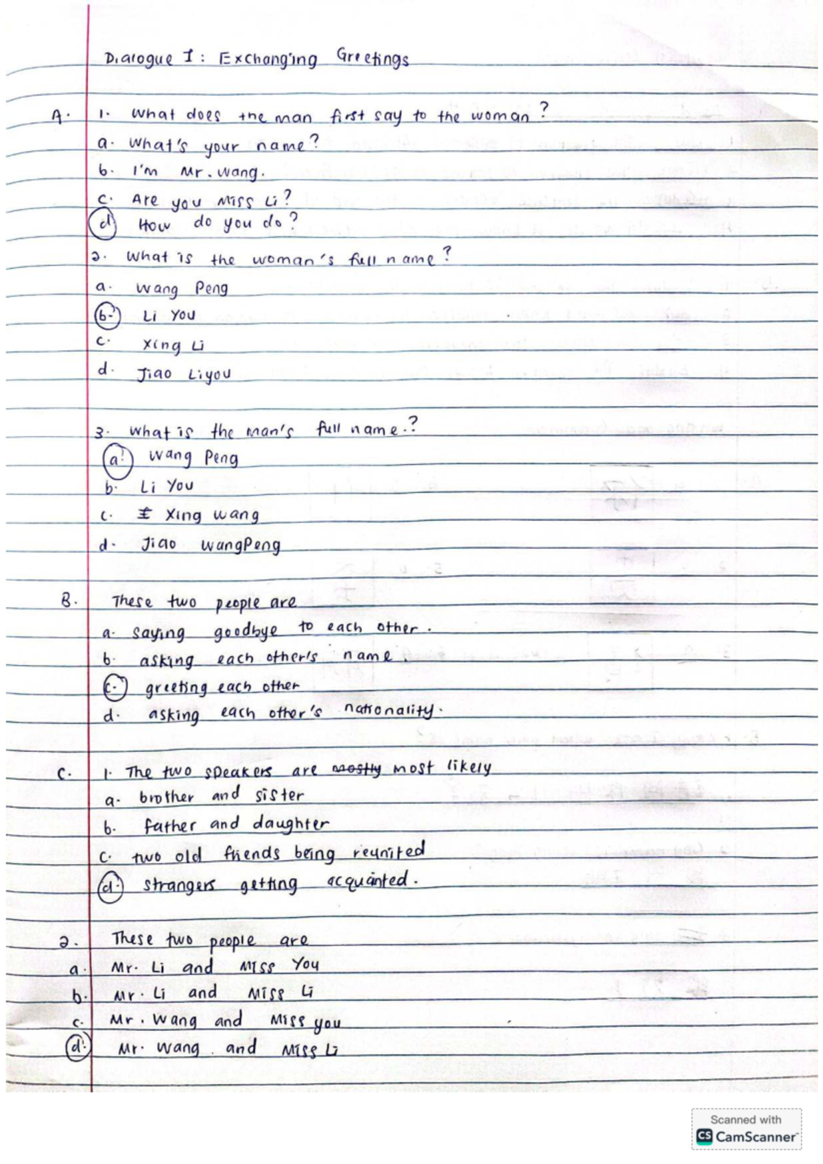 Dialogue Exercises and Comprehension Questions for Workbook 1 - Studocu