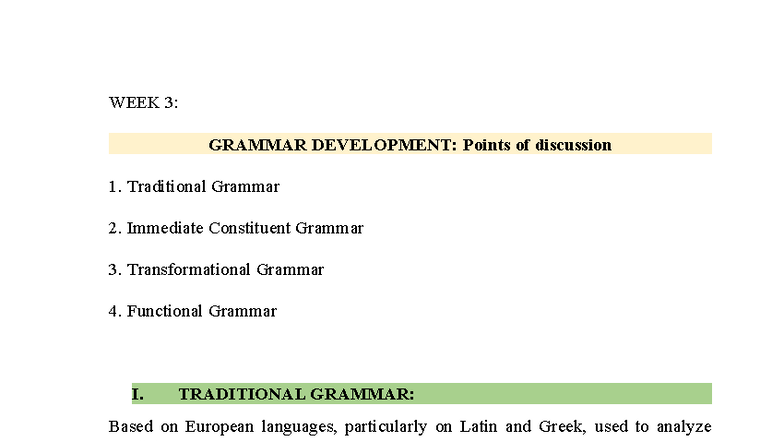 WEEK 3: GRAMMAR DEVELOPMENT - Traditional & Immediate Constituent ...