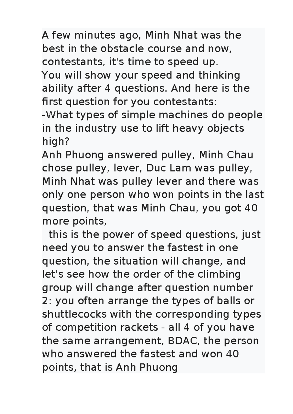 Obstacle Course Challenge: Speed Questions & Simple Machines - Studocu