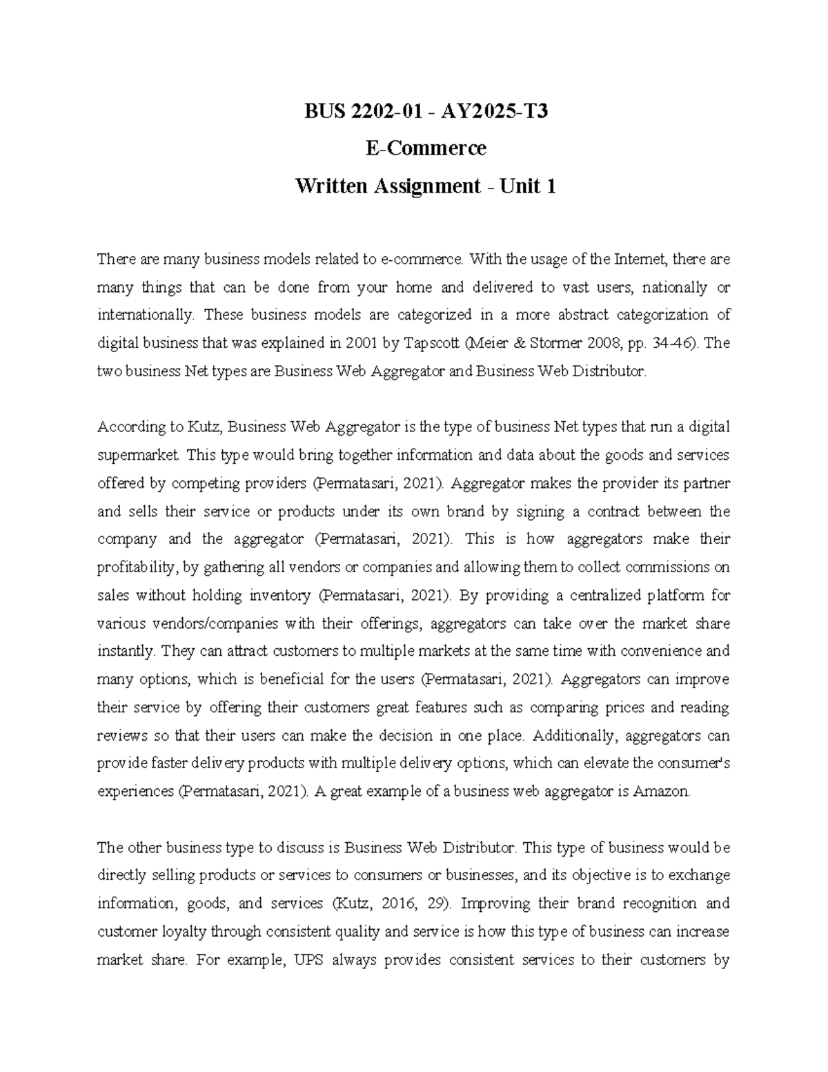 BUS 2202-01 Written Assignment Unit 1: E-Commerce Business Models - Studocu
