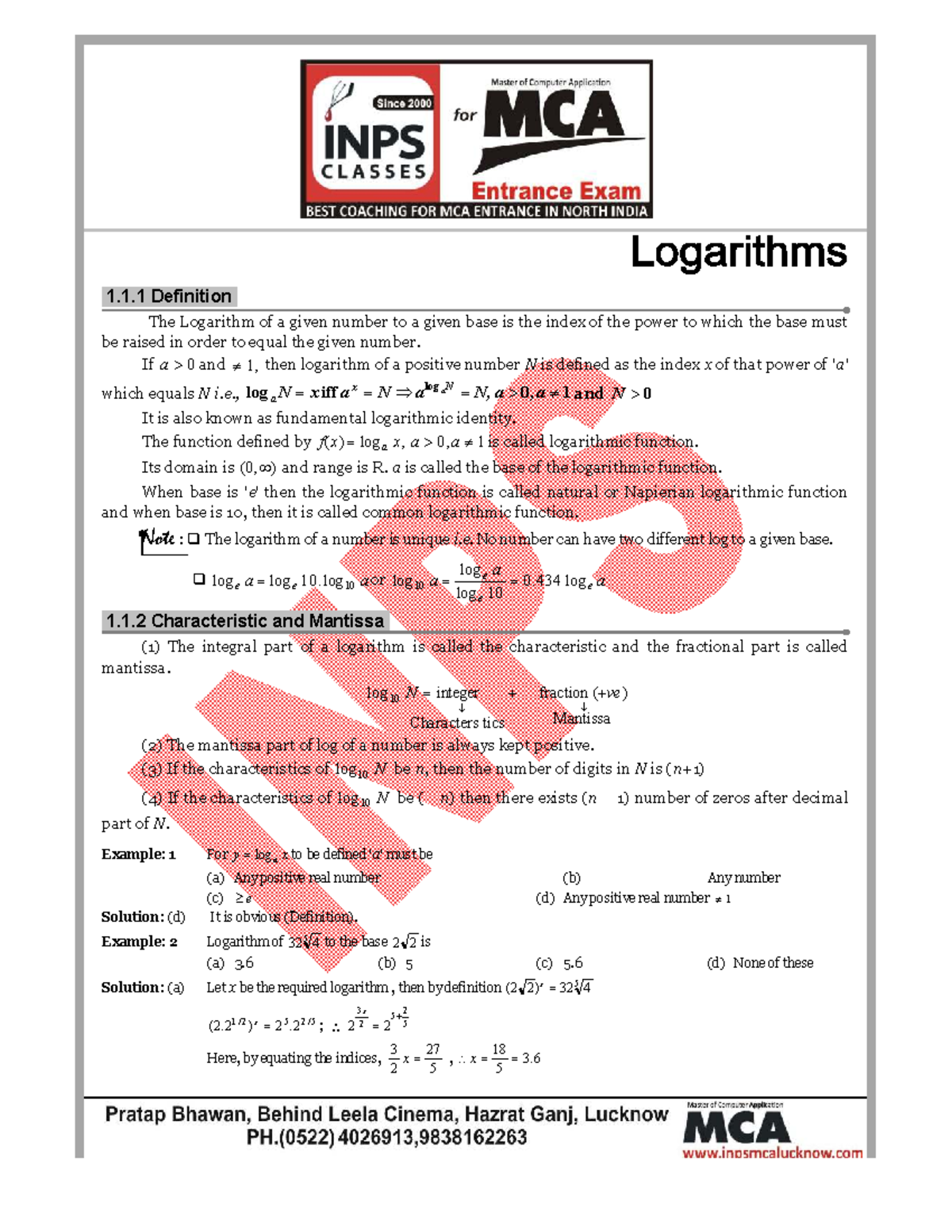 Logarithm Concepts and Properties - MATH101 Lecture Notes - Studocu