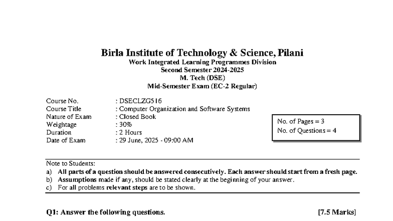 COSS DSECLZG516 Midterm Exam 2025 Answer Key - Studocu