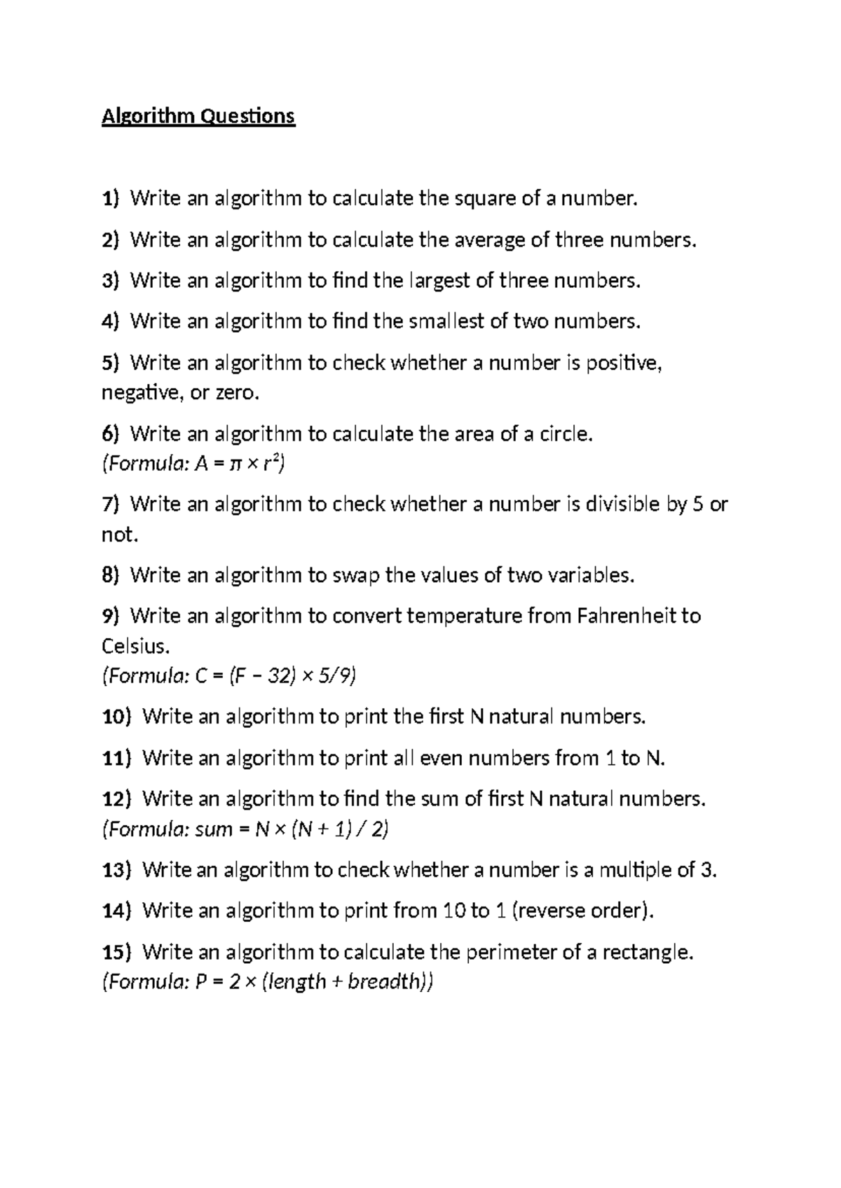 Algo Questions: Basic Algorithms for Number Operations - Studocu