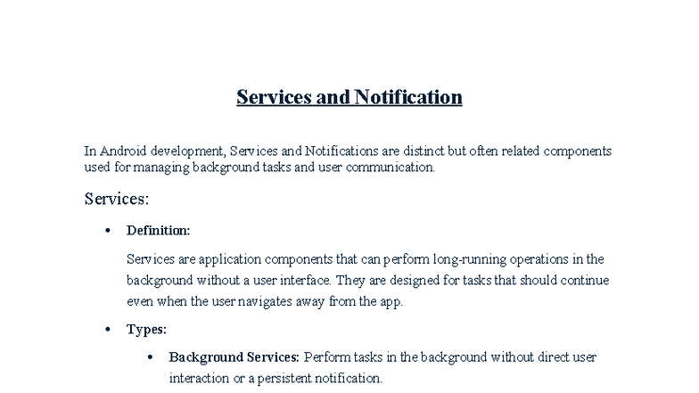 Android Development: Services & Notifications Overview - Studocu