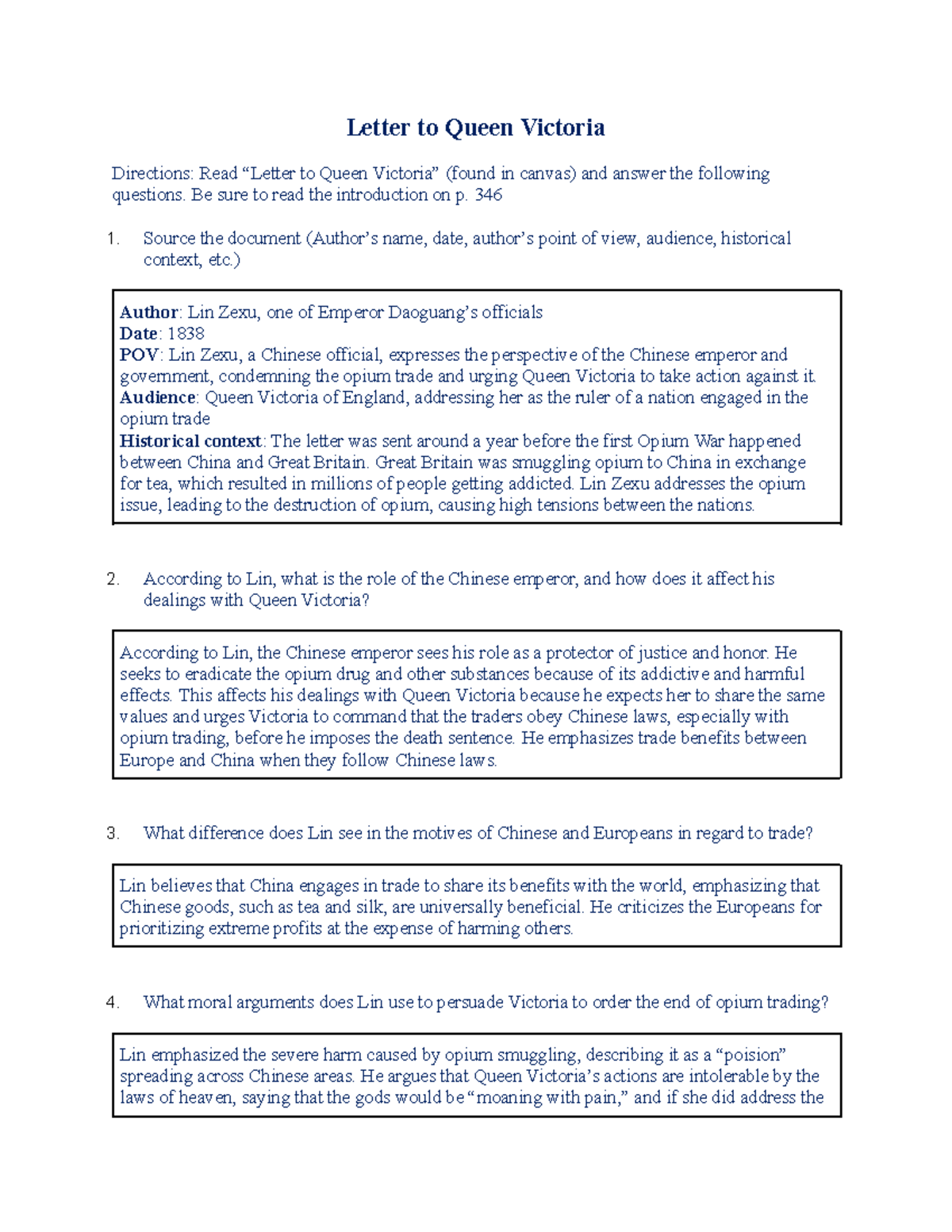 Letter to Queen Victoria: Historical Analysis & Context (Student ...