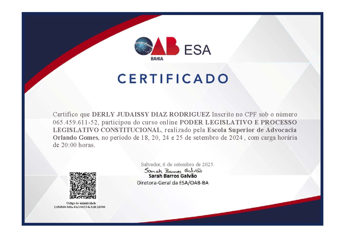 Derly Judaissy DIAZ Rodriguez Certificado - Materiais Dentários ...