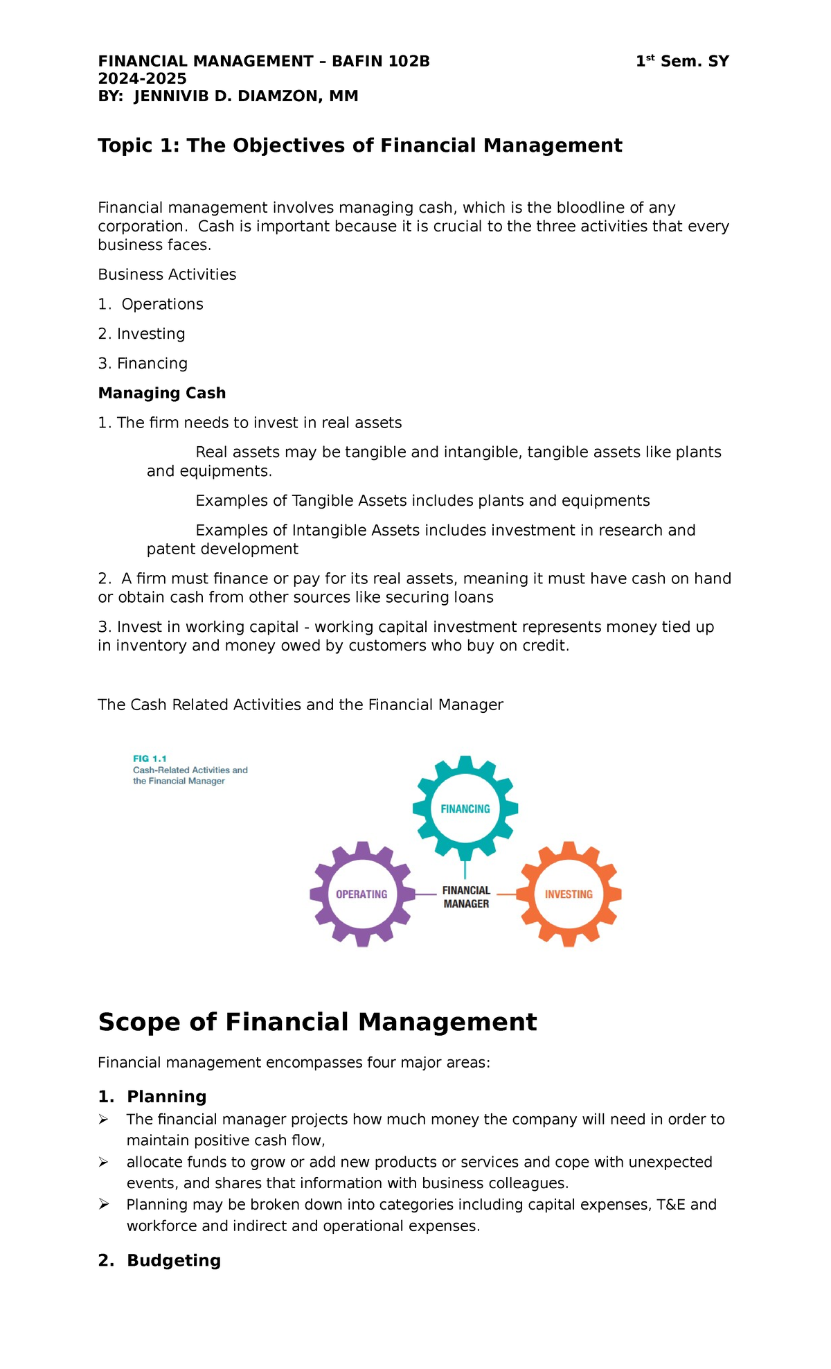 Topic 1 Financial Management Overview - FINANCIAL MANAGEMENT – BAFIN ...
