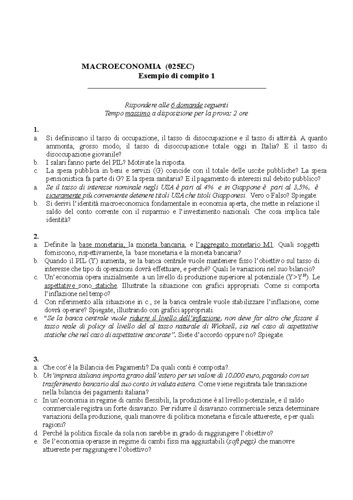 Esempio compito 1 - relazione per la tesina - MACROECONOMIA (025EC ...