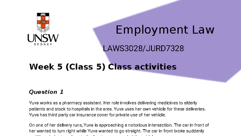 Class 5 (Week 5) - Employment Law Activities & Case Analysis - Studocu