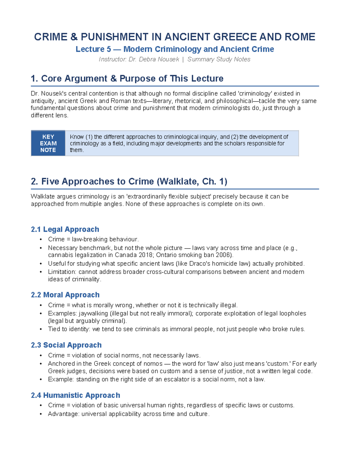 CRIME PUNISHMENT IN ANCIENT GREECE AND ROME: Lecture 5 Summary Notes ...