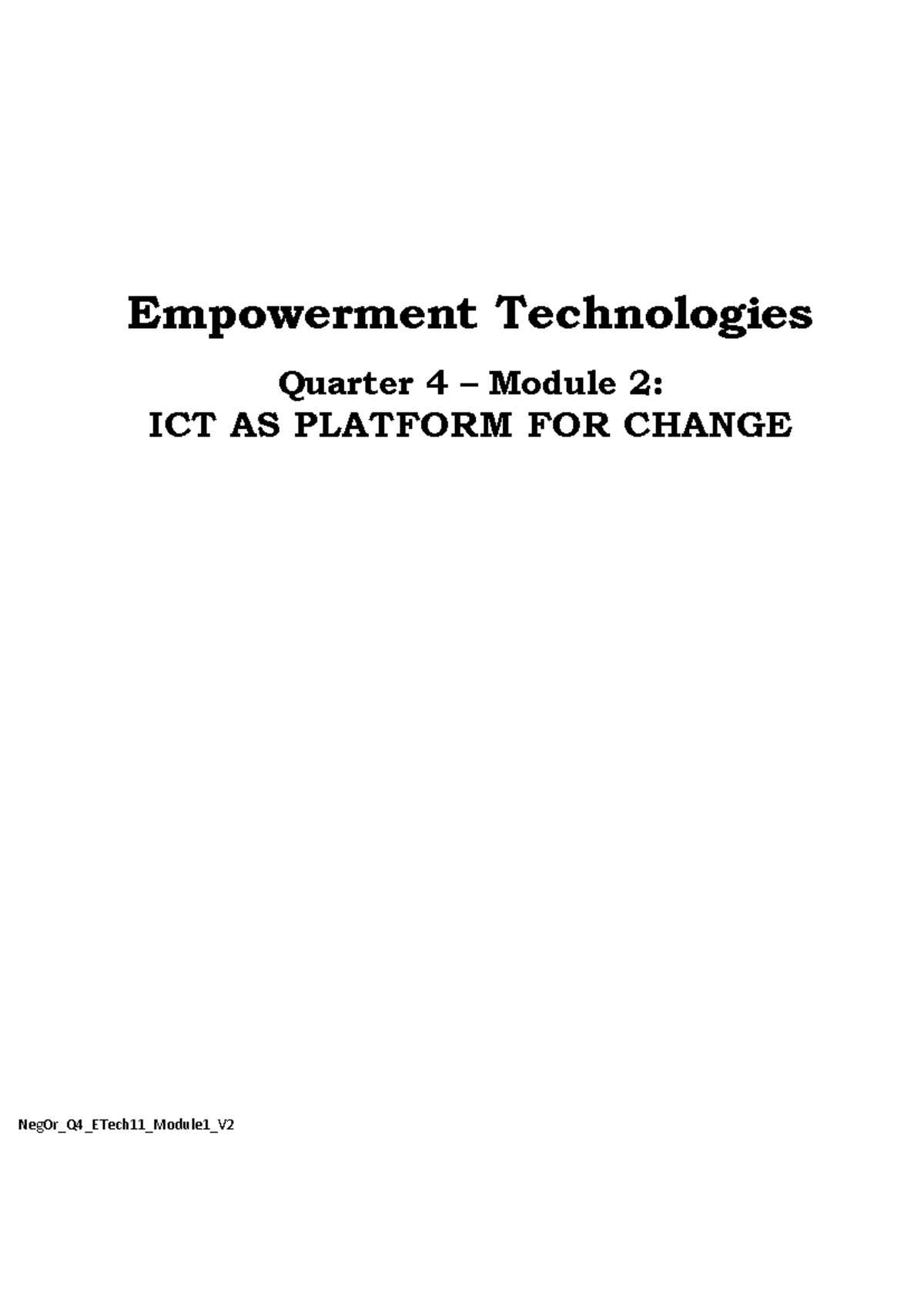 Empowerment Tech Q4 Mod 2: ICT as a Platform for Change - Studocu