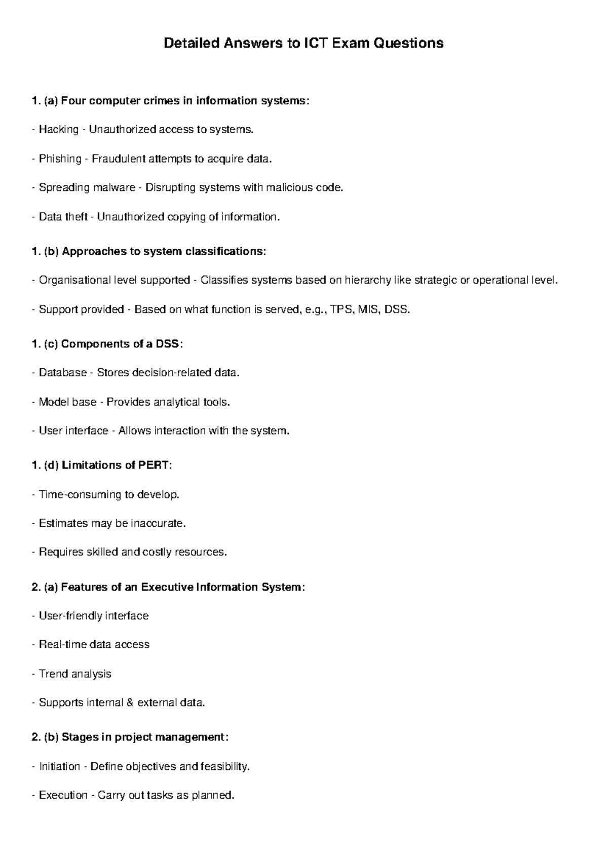 ICT 101 Final Exam: Detailed Answers to Key Questions - Studocu