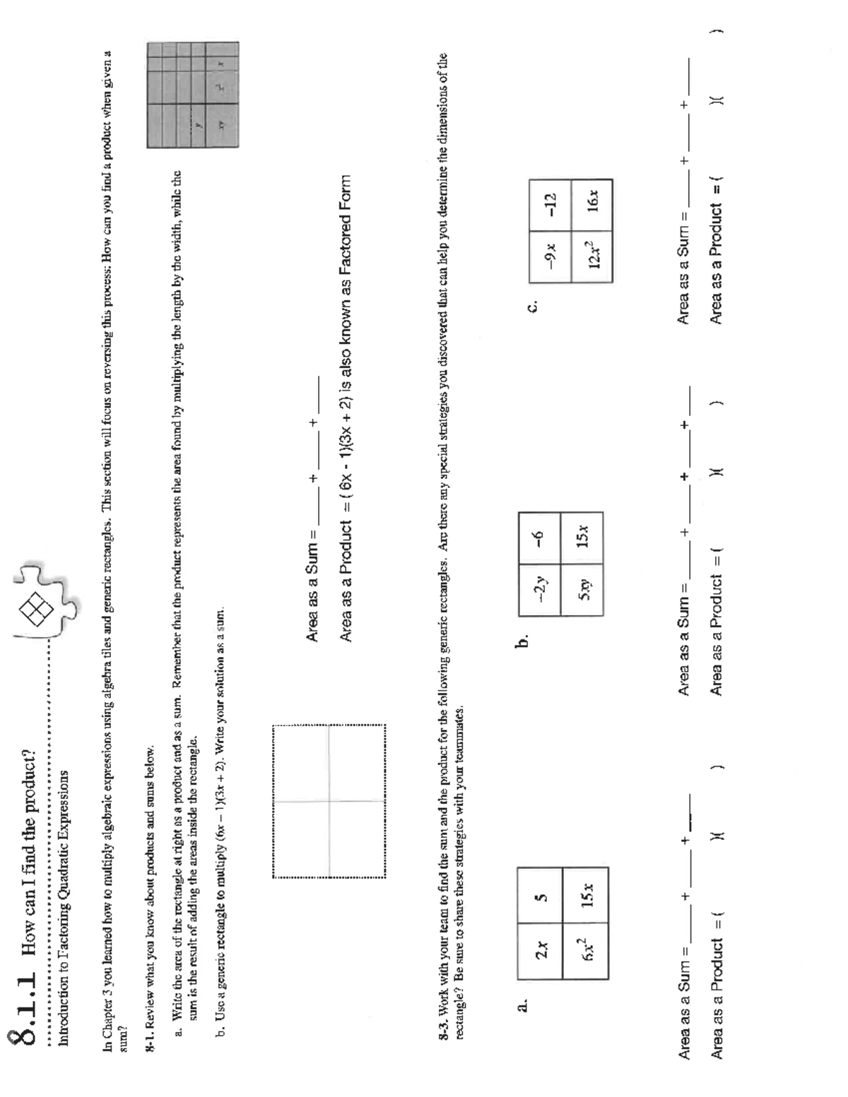 Ch. 8 Algebra 1: Factoring Quadratic Expressions & Zero Product ...