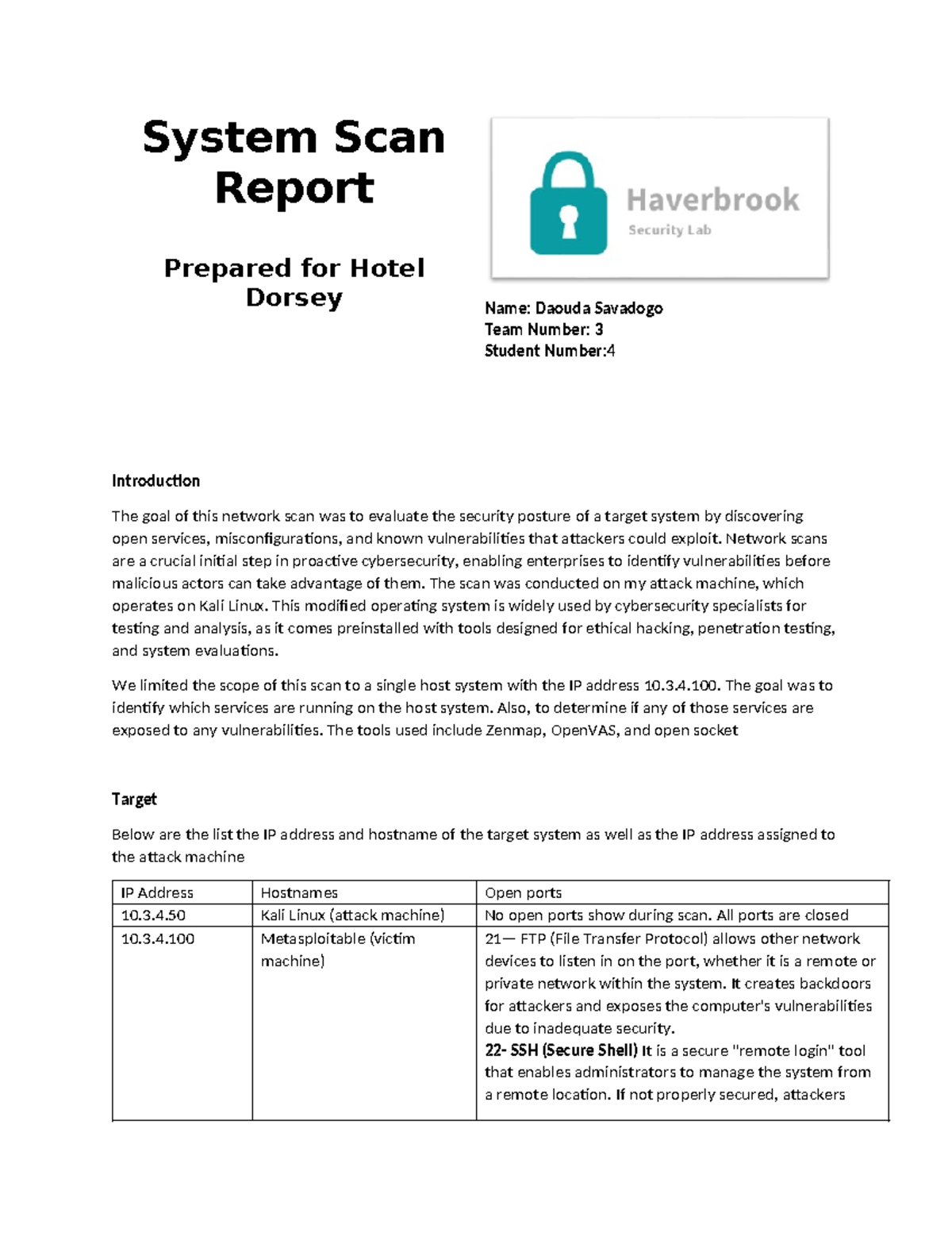 System Scan Report for Hotel Dorsey - Project 1 Analysis - Studocu