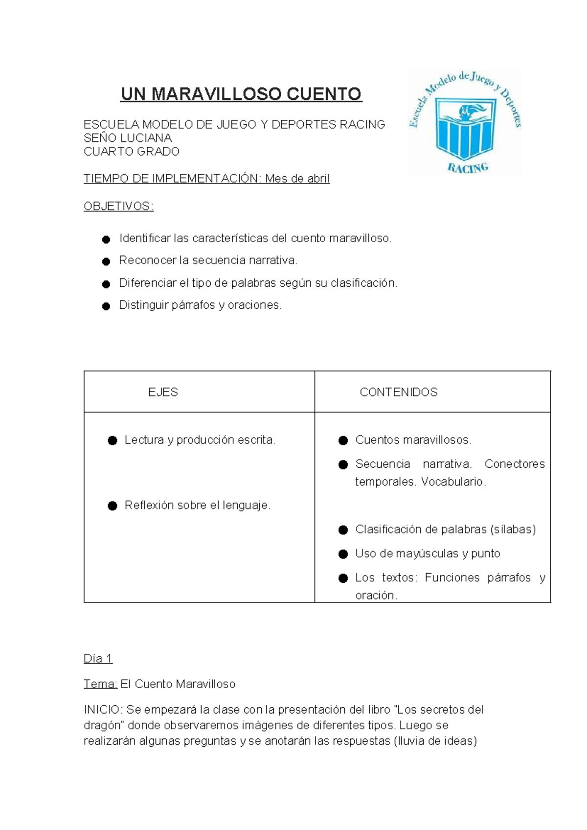 Secuencia 2: Cuento Maravilloso - Escuela Modelo de Juegos y Deportes ...