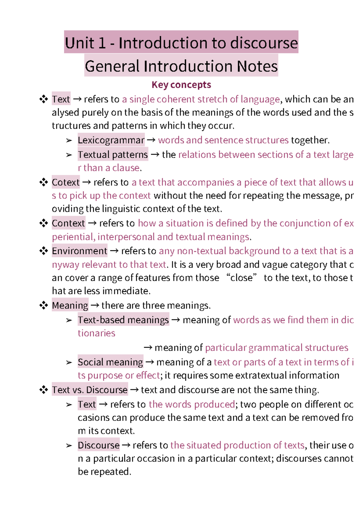Discourse & Pragmatics - Mid Term 1 - Unit 1 - Introduction to ...