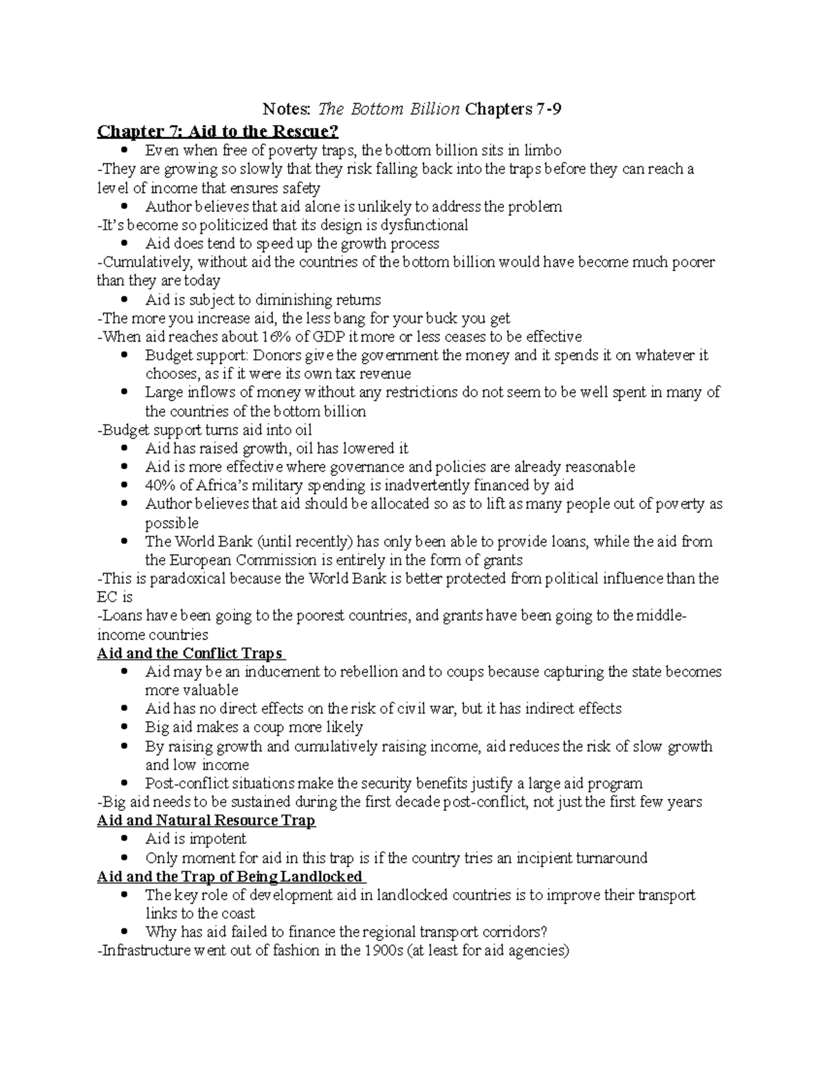 Notes- The Bottom Billion Chapters 7-9 - Notes: The Bottom Billion ...