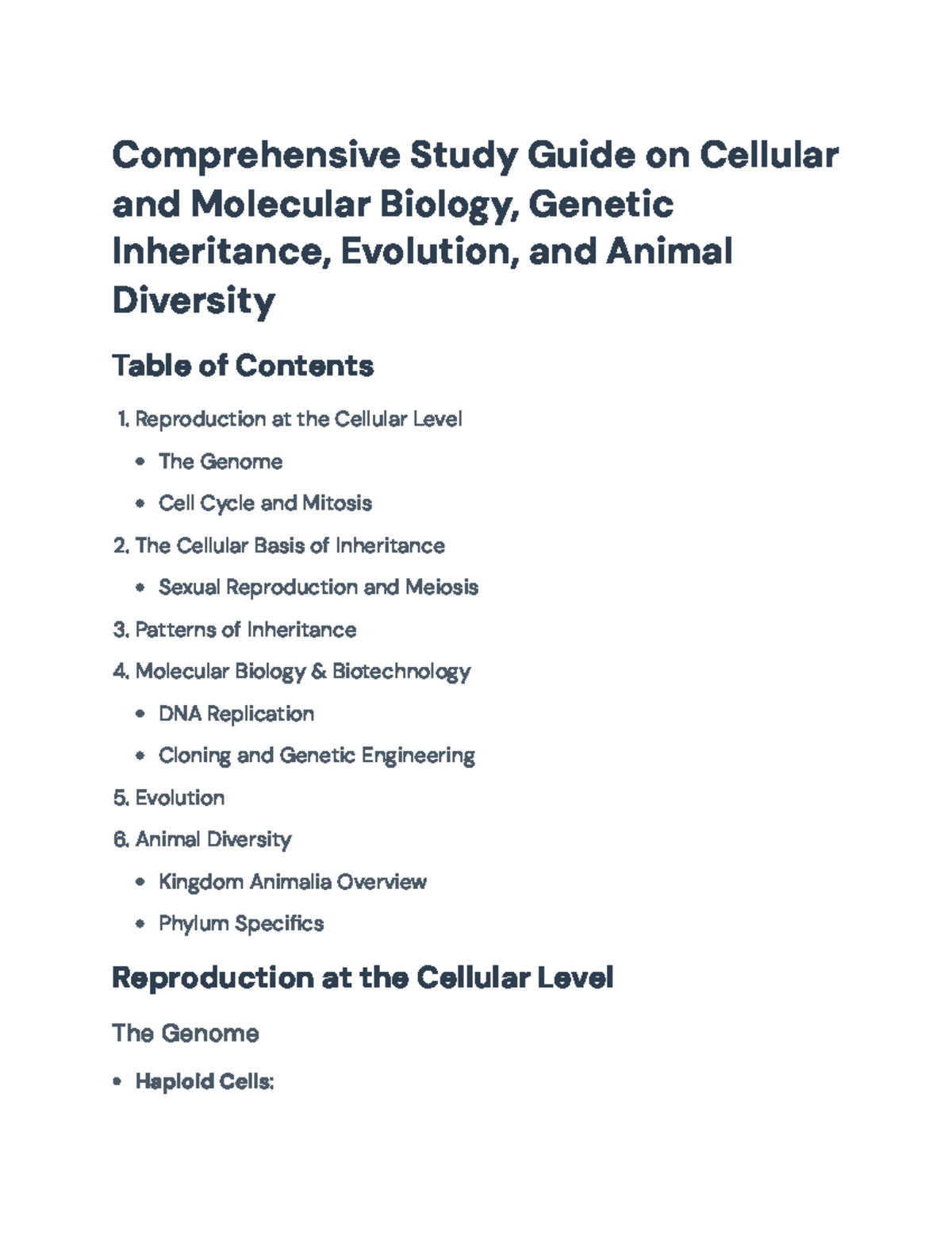 Comprehensive Study Guide for Molecular Biology & Genetics (BIO101 ...