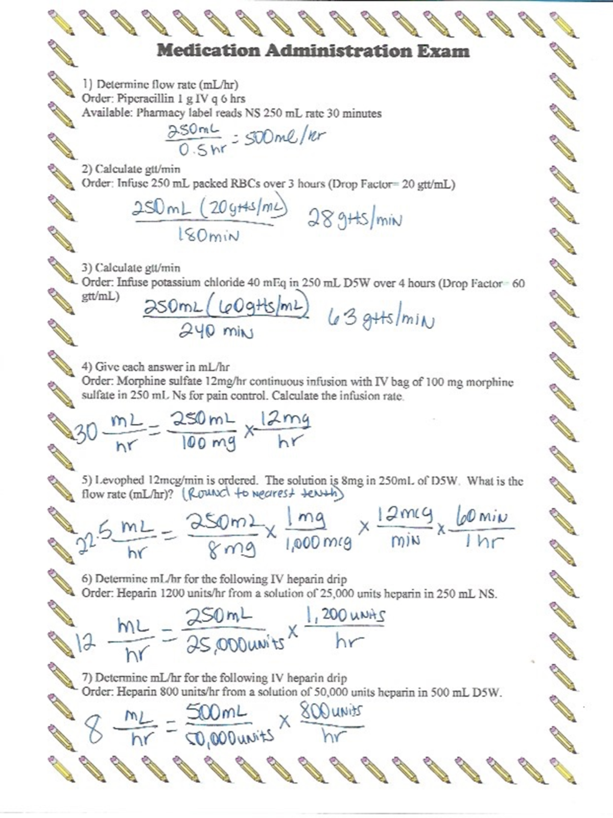 Medication Administration Worksheet: Flow Rate Calculations & Answers ...