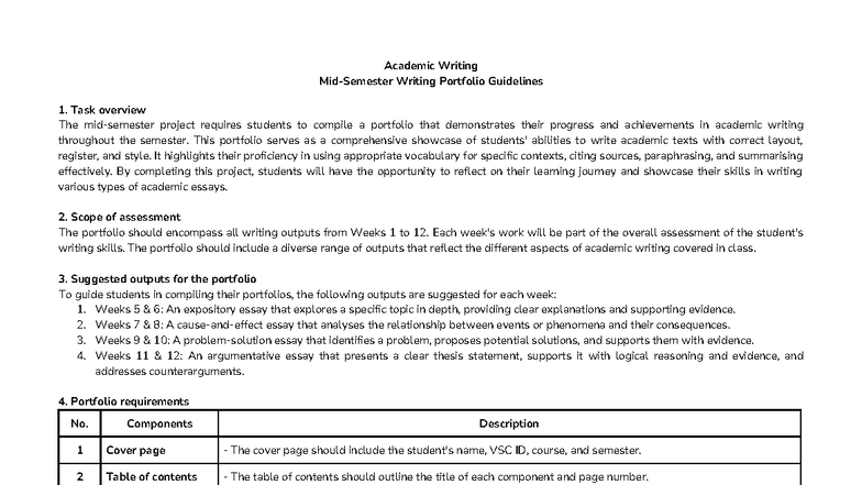 Mid-Semester 1 Academic Writing Portfolio Guidelines - Studocu