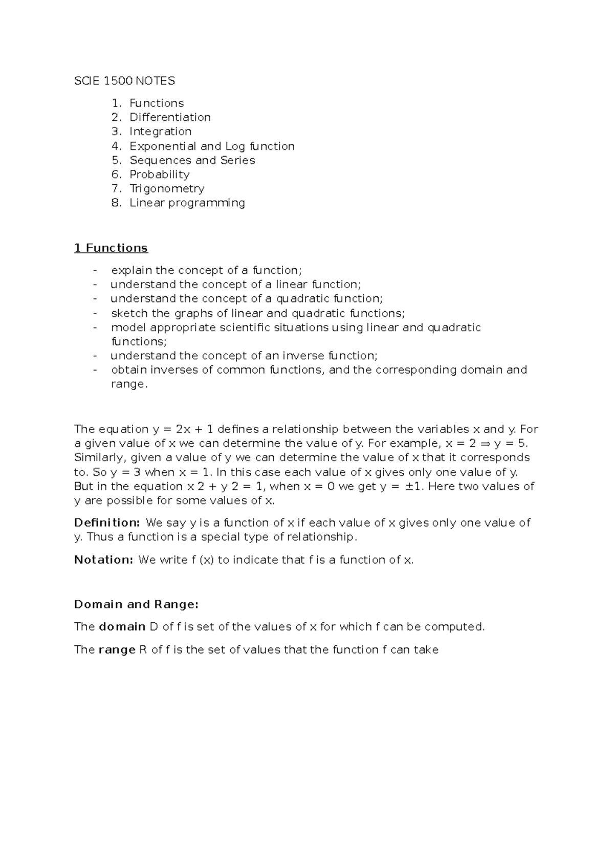 SCIE 1500 Final Exam Notes - Overview of Math Components - Studocu
