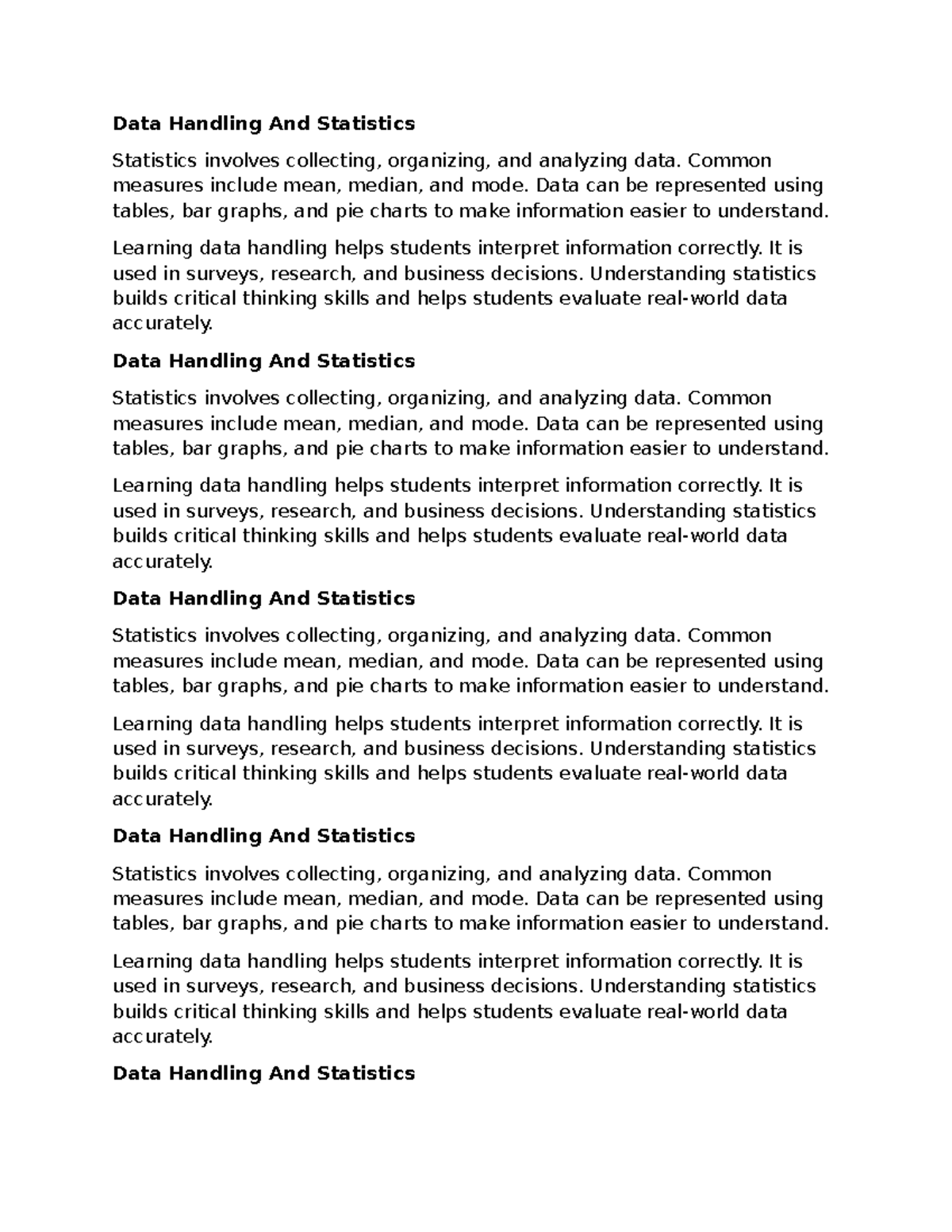Data Handling and Statistics Overview: Key Concepts and Applications - Studocu