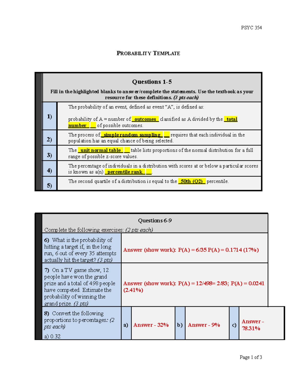 PSYC 354 - Probability Template Assignment Guide - Studocu